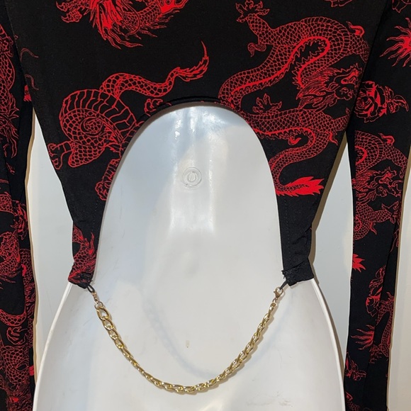 Tops | Nwot Dragon Crop Longsleeve Open Back Chain | Poshmark